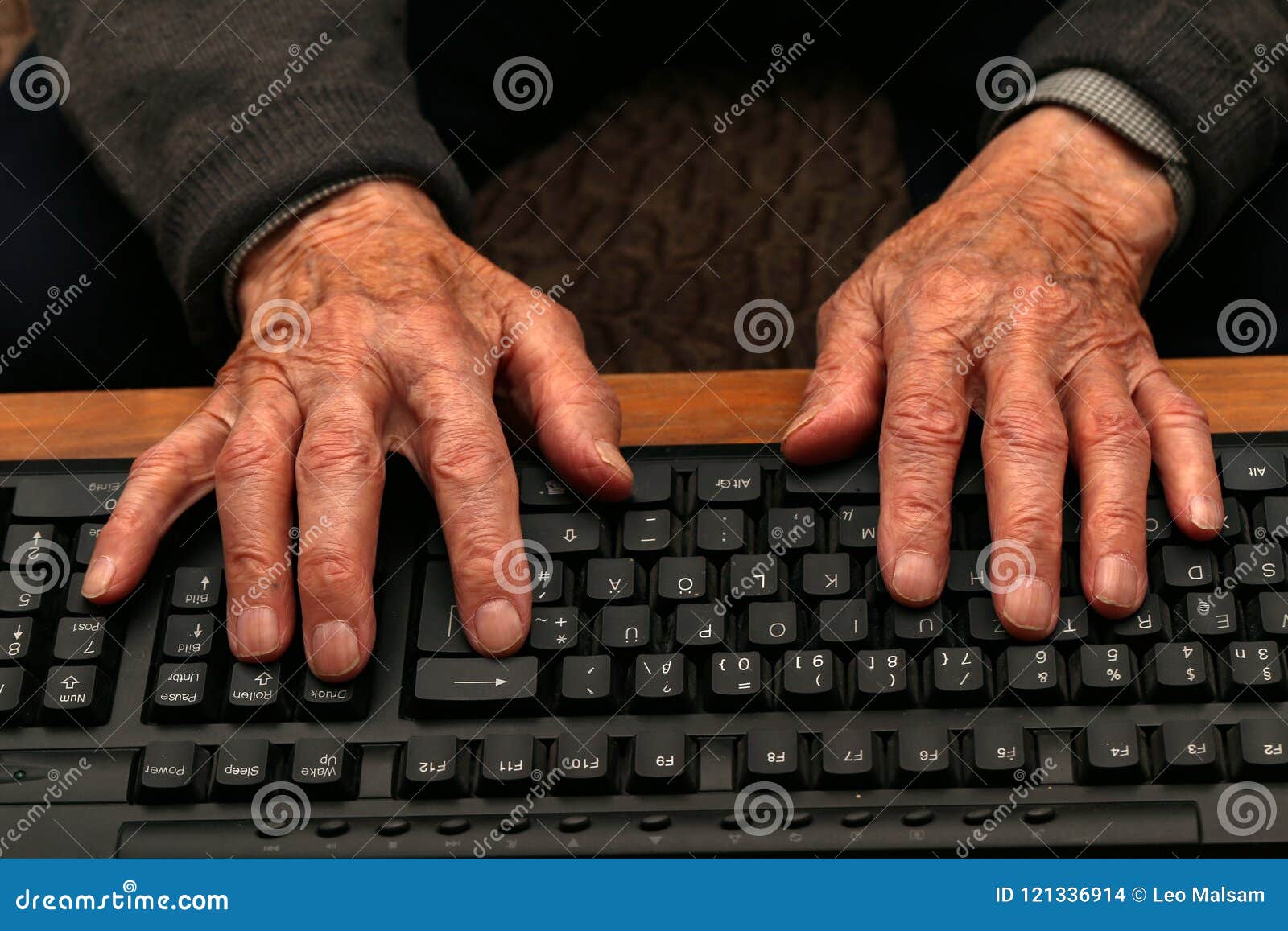Hands of the Old Man on the Keyboard Stock Photo - Image of computer ...