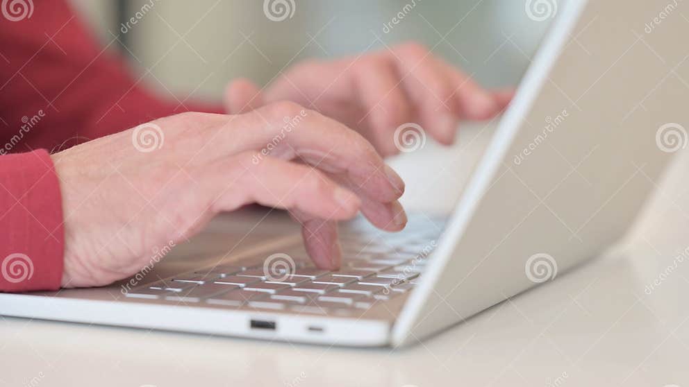 Hands of Old Man Typing on Laptop Stock Photo - Image of networking ...