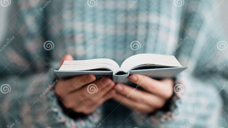 Hands on Open Book with Intricate Patterns in a Softly Lit Environment ...