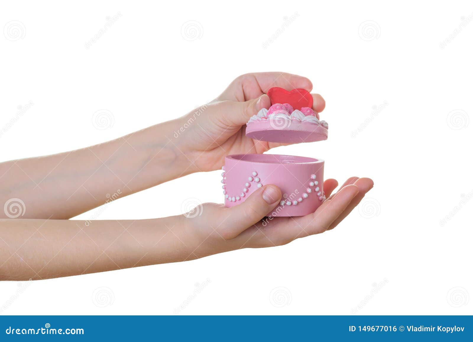 Hands Open the Box with a Gift Isolated on a White Background. Stock ...