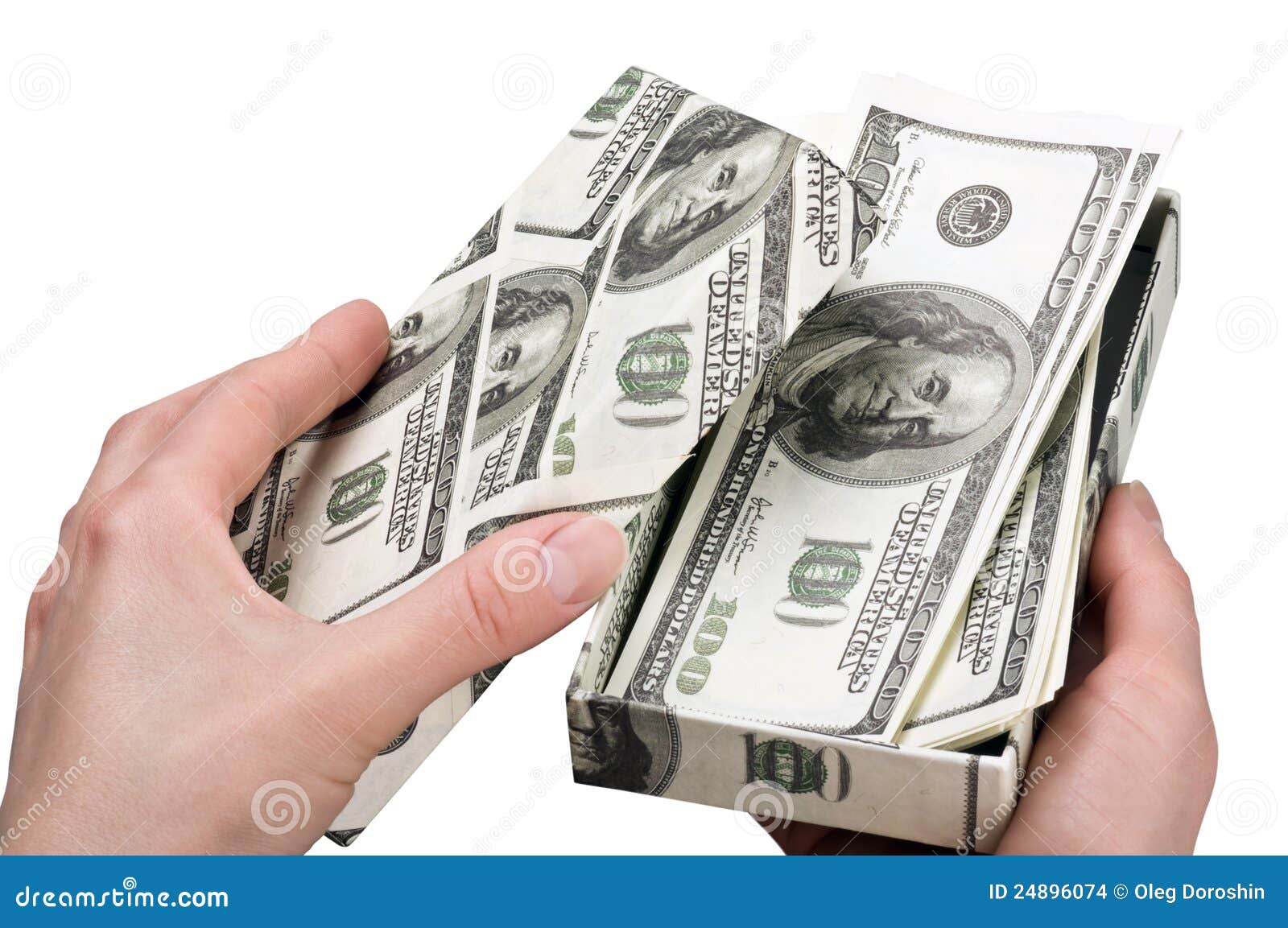 Hands Open a Box with Money Stock Photo - Image of dollar, money: 24896074