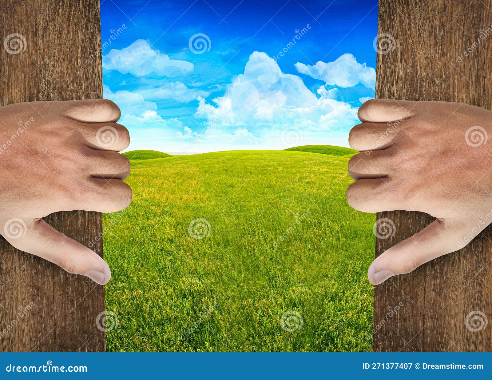 Hands Open Door into Green Field Stock Image - Image of landscape ...