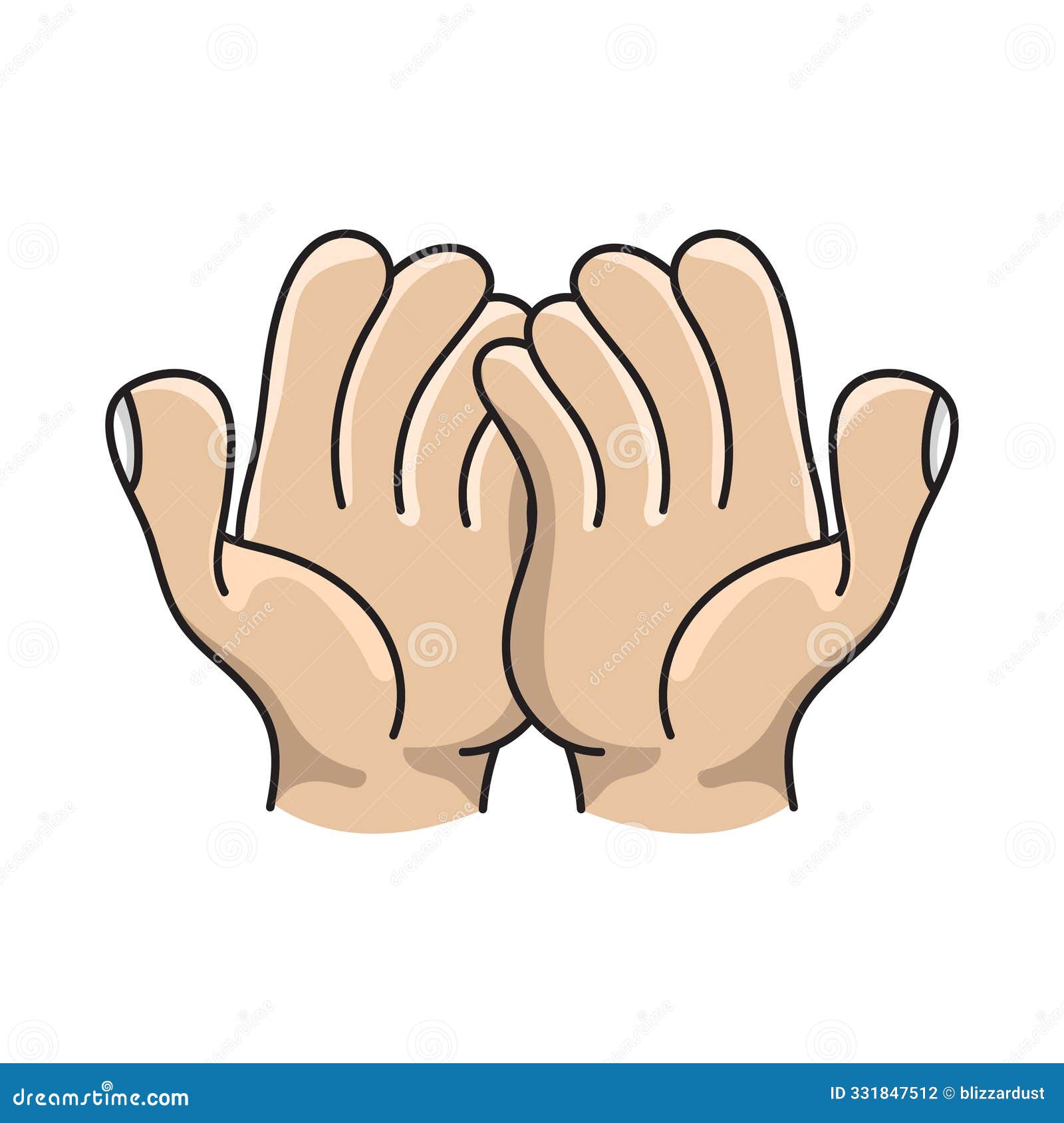 Hands Open or Praying Hands on Isolated White Background with Cartoon ...