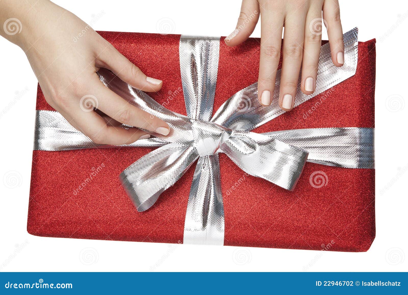 Hands are Opening/binding a Ribbon of a Red Gift Stock Photo - Image of ...