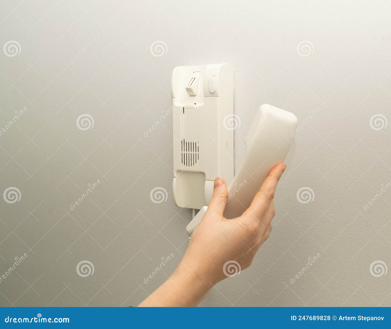 Hands Opening Door through Intercom Stock Photo - Image of entry, door ...