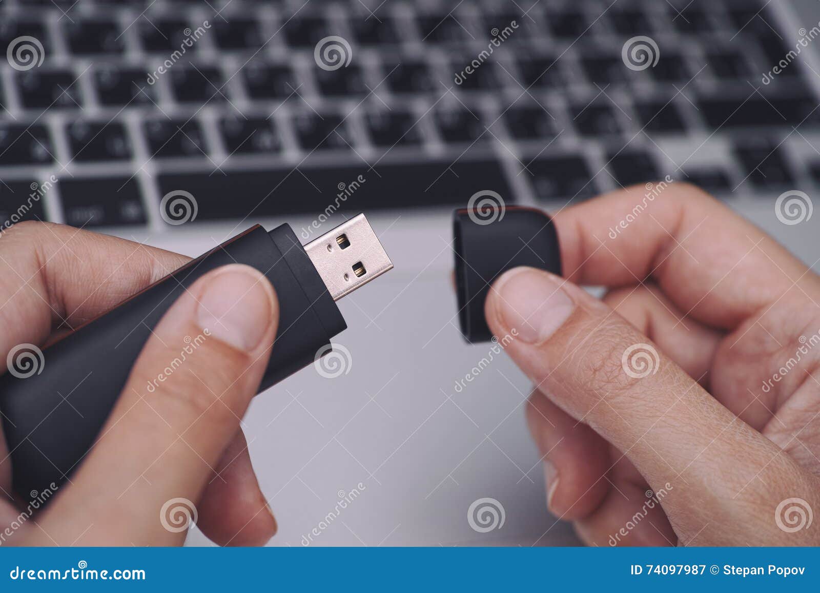 Hands Opening USB Flash Drive Stock Image - Image of insert, computer ...