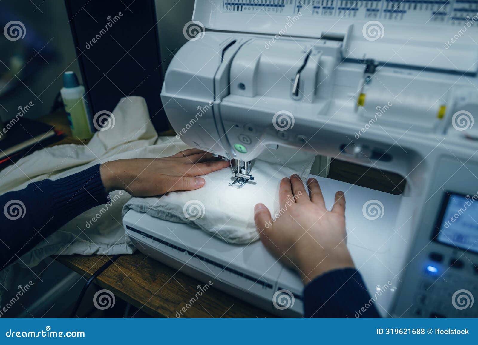 Hands Operating Sewing Machine Stock Photo - Image of domestic ...