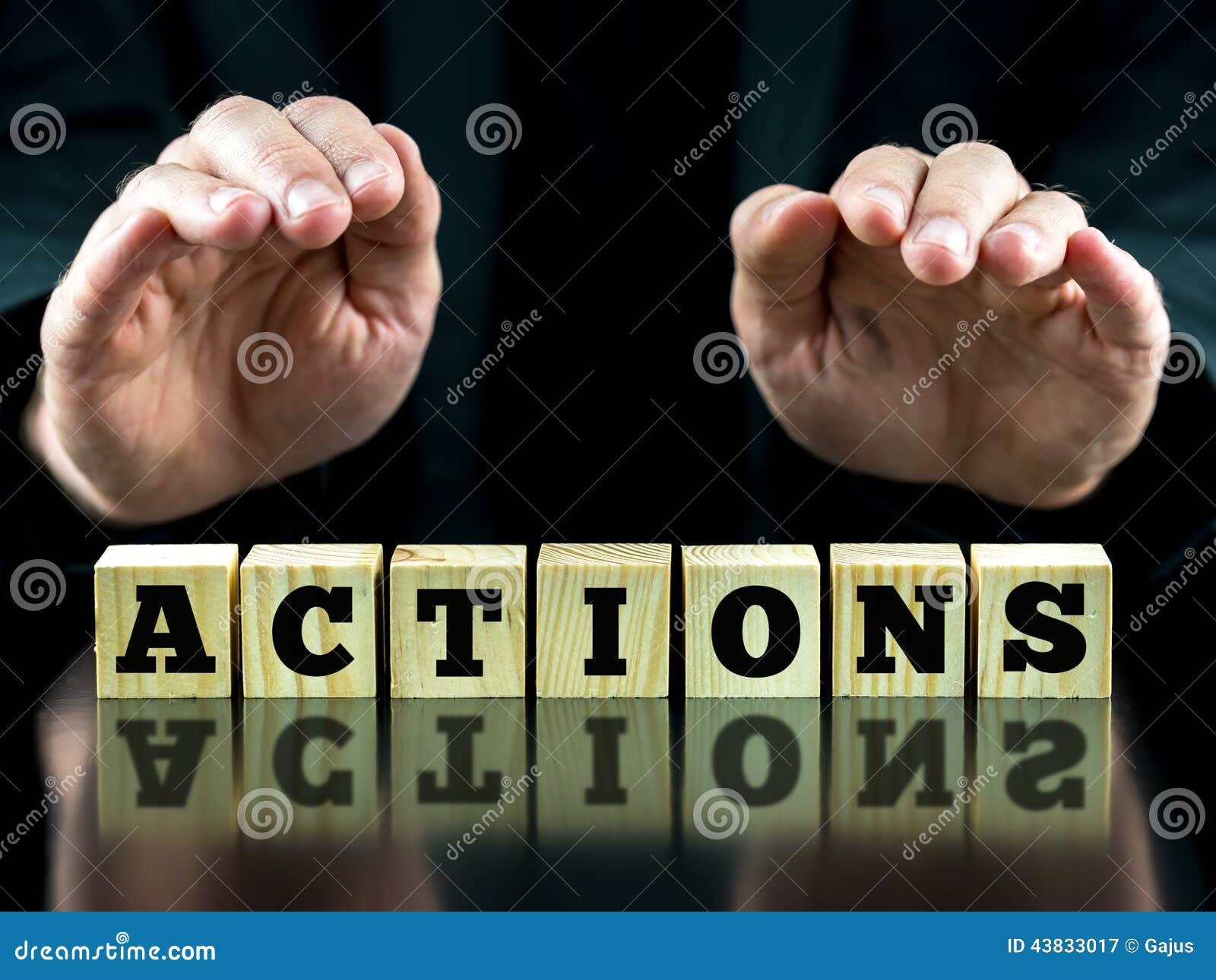 Hands Over Letter Tiles Spelling the Word Actions Stock Image - Image ...