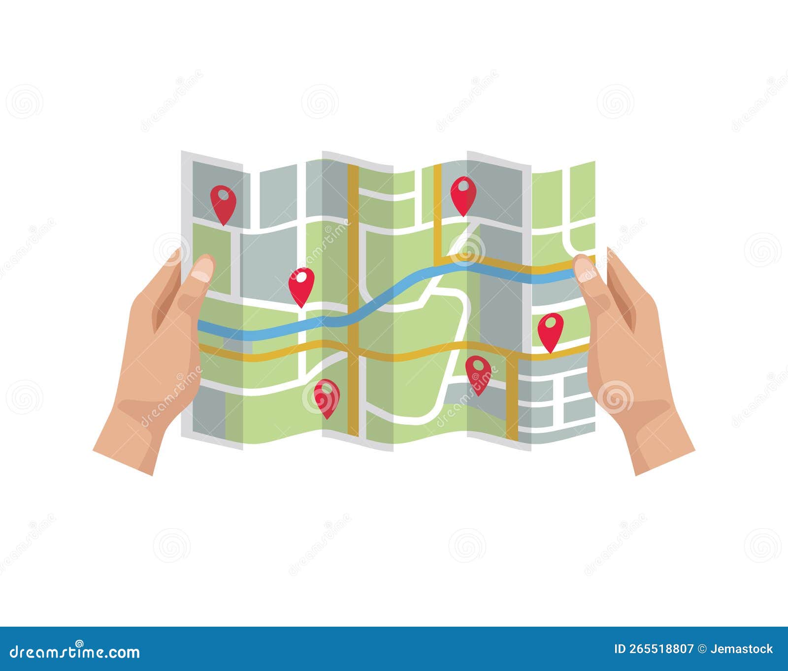 Hands with Paper Map and Pins Stock Vector - Illustration of design ...