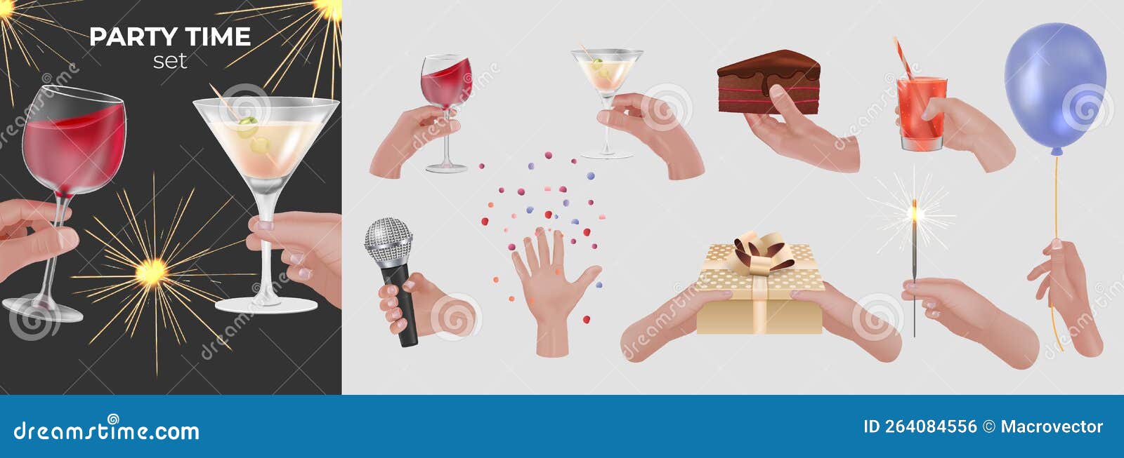 Hands at Party Set stock vector. Illustration of design - 264084556