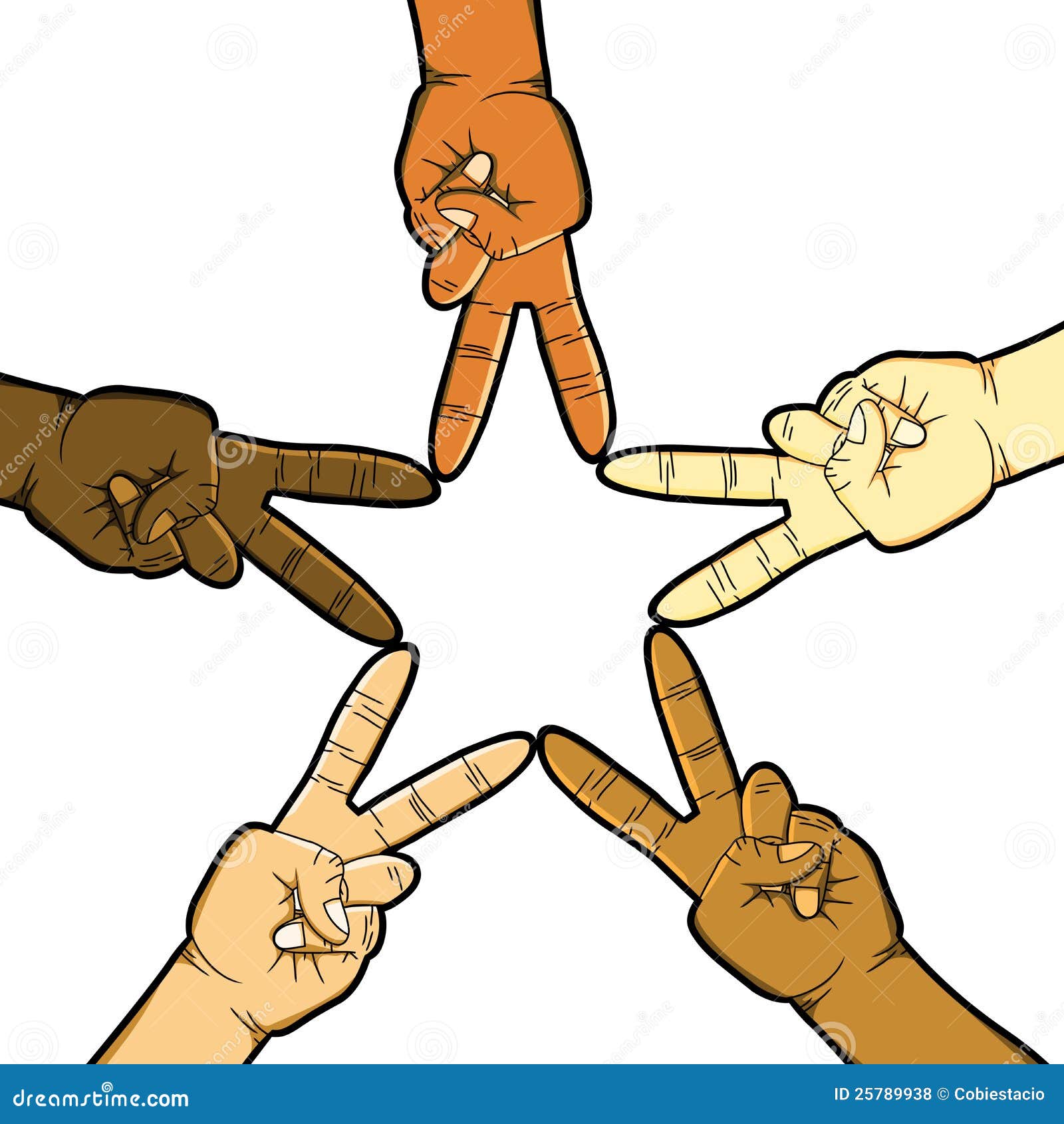 Hands in Peace Sign Forming a Star Stock Illustration - Illustration of ...