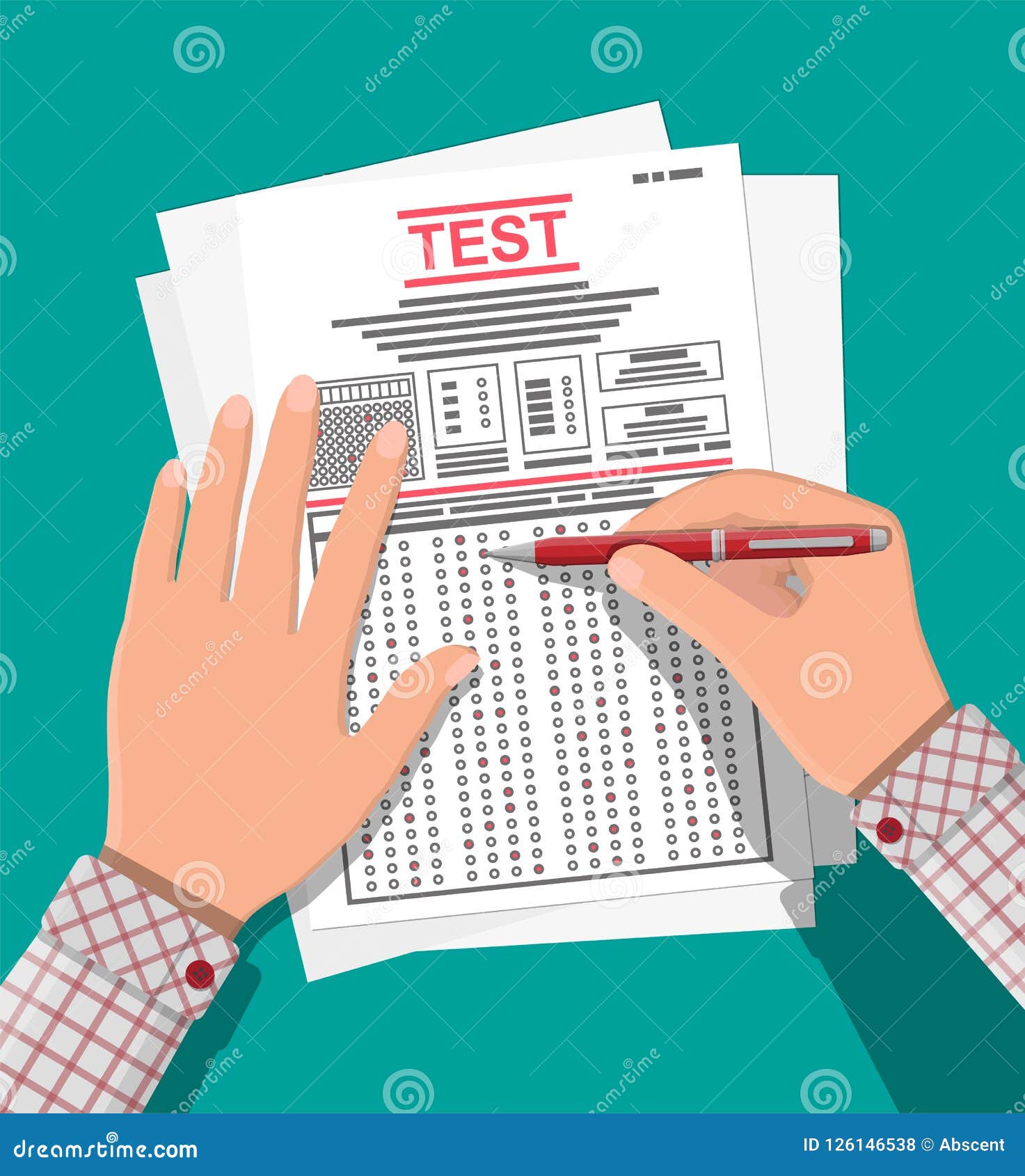 Hands with Pen Fill Survey or Exam Forms. Stock Vector - Illustration ...