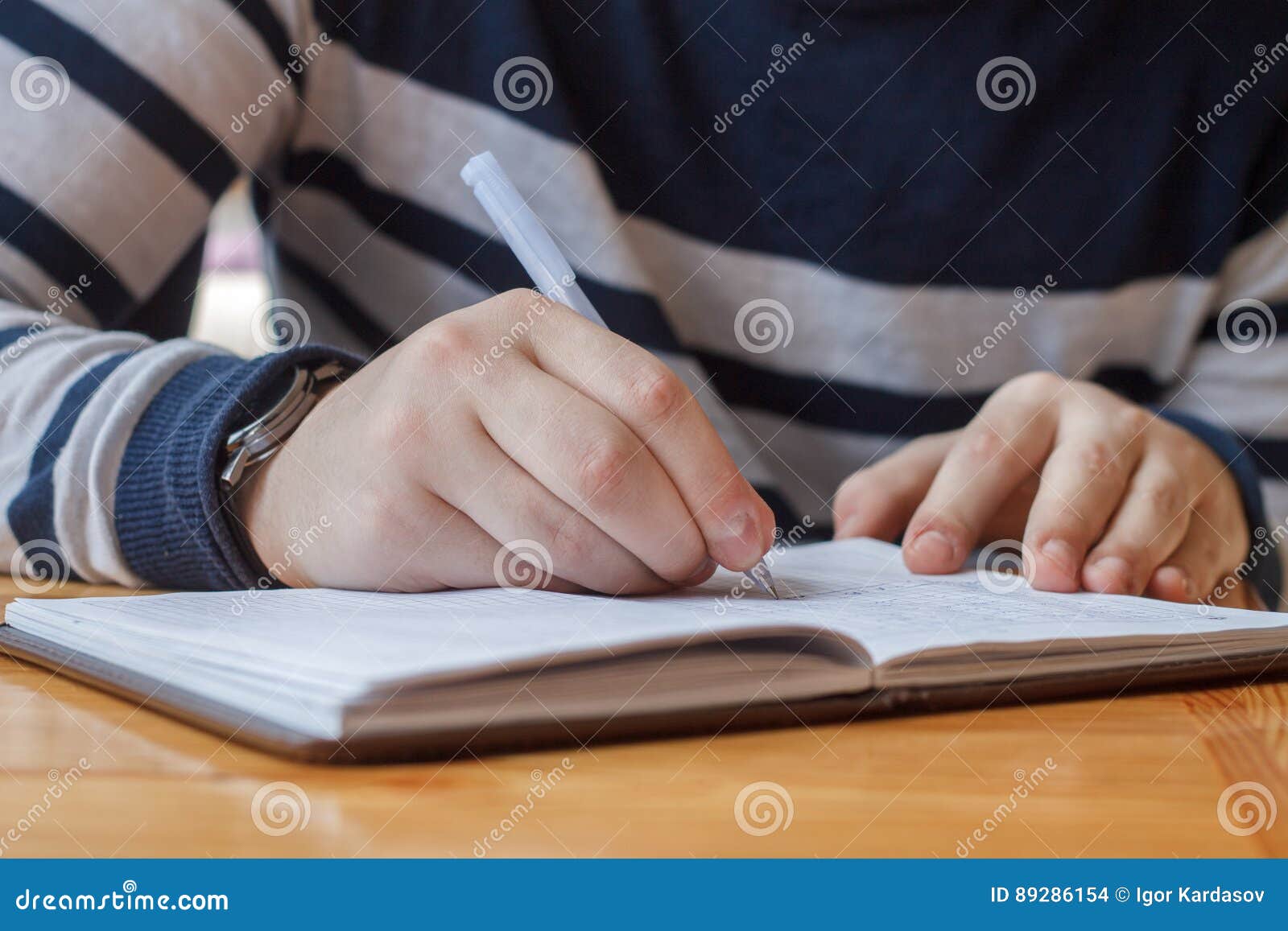 Hands with Pen Writing in Notebook or Notepad Stock Photo - Image of ...