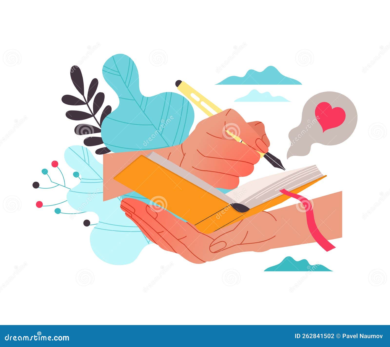 Hands with Pen Writing in Notepad As Working with Text Process Vector ...