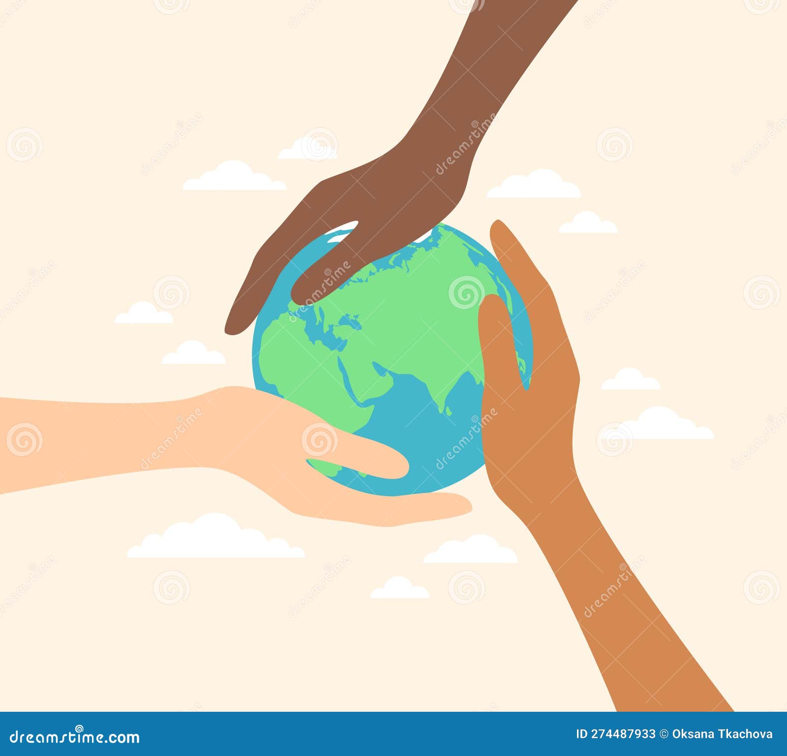 Hands of People of Different Ethnicities Holding Planet Earth. Vector ...