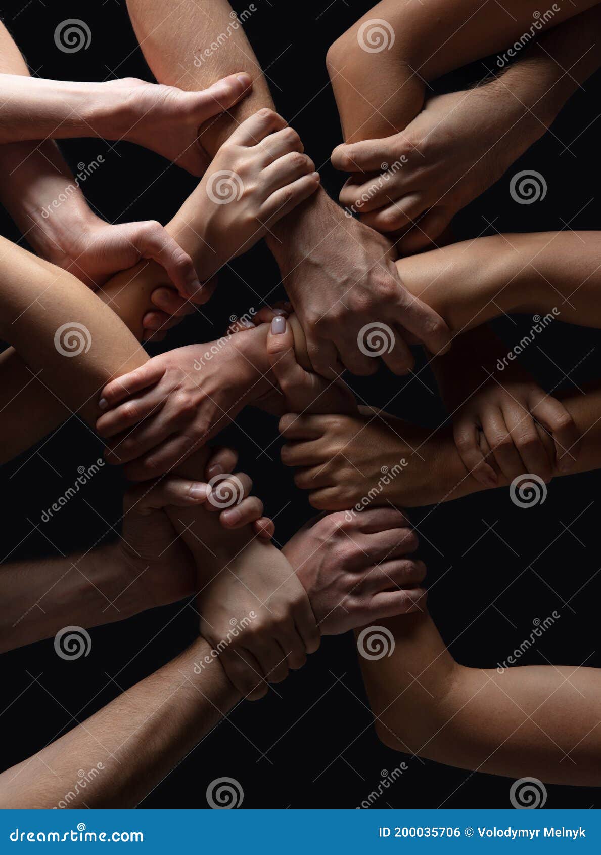 Hands of People`s Crowd in Touch Isolated on Black Studio Background ...