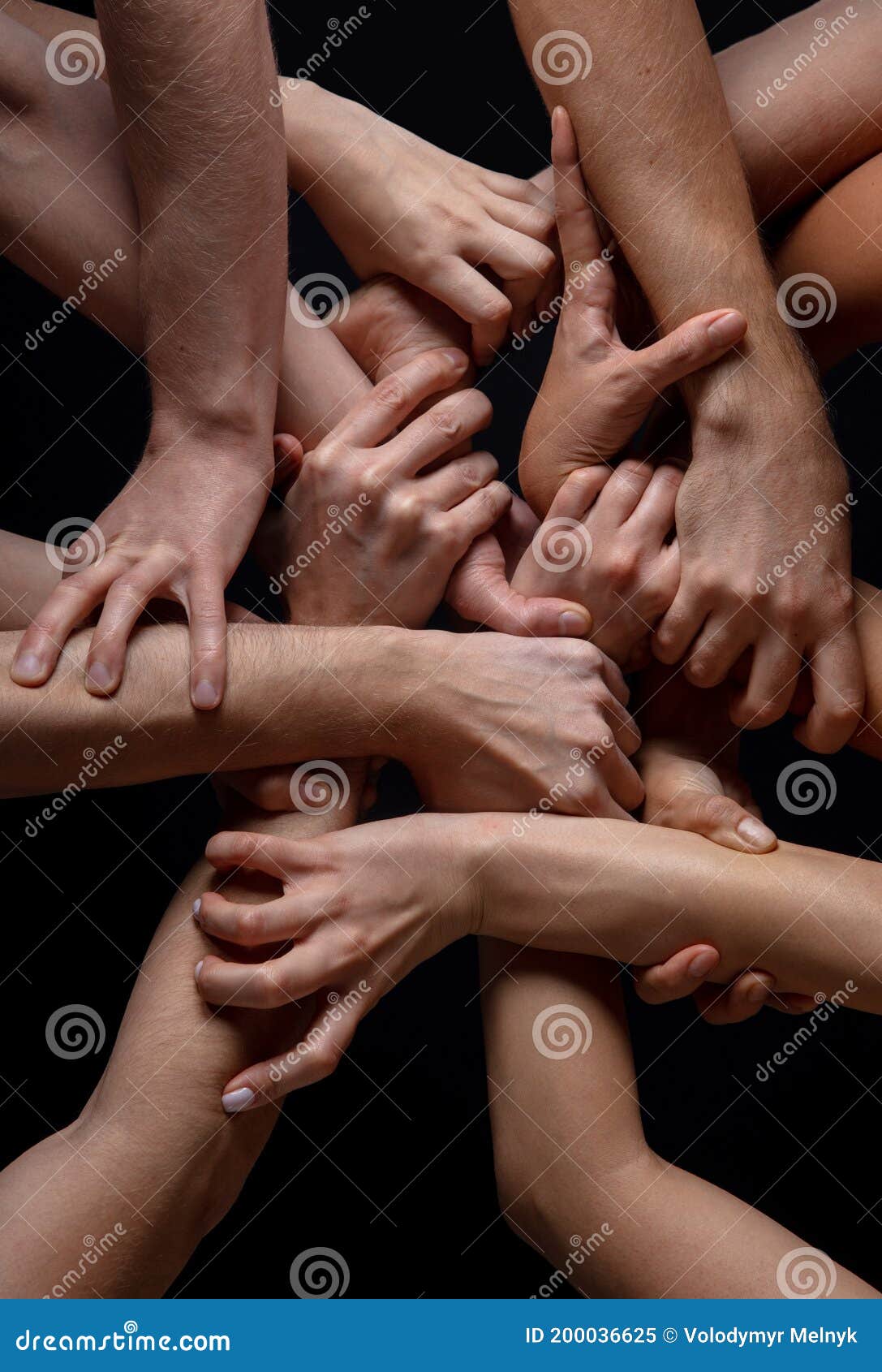 Hands of People`s Crowd in Touch Isolated on Black Studio Background ...