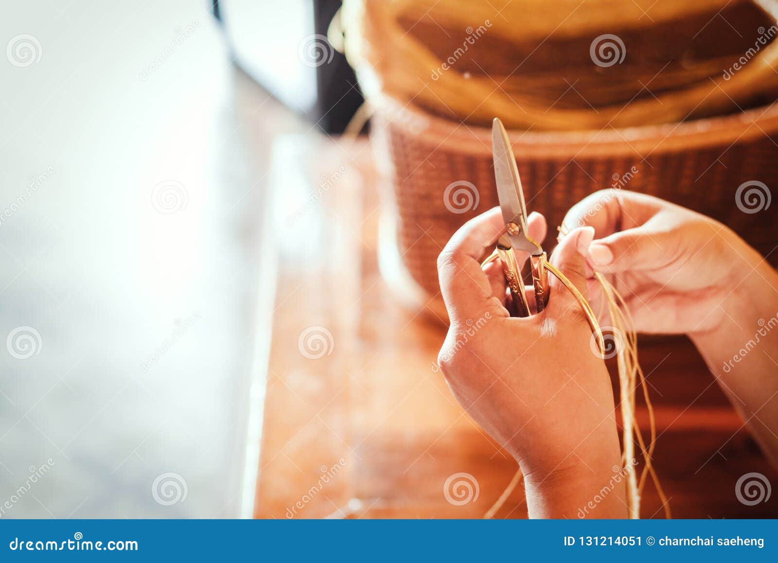 Hands People Use Scissors Cut the Rope Stock Image - Image of fabric ...