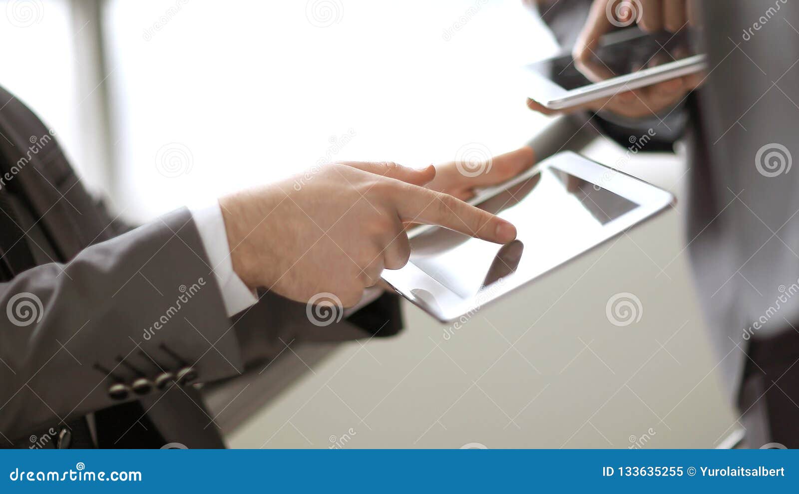 Hands of People Working with Tablet Computer. Technology Stock Image ...