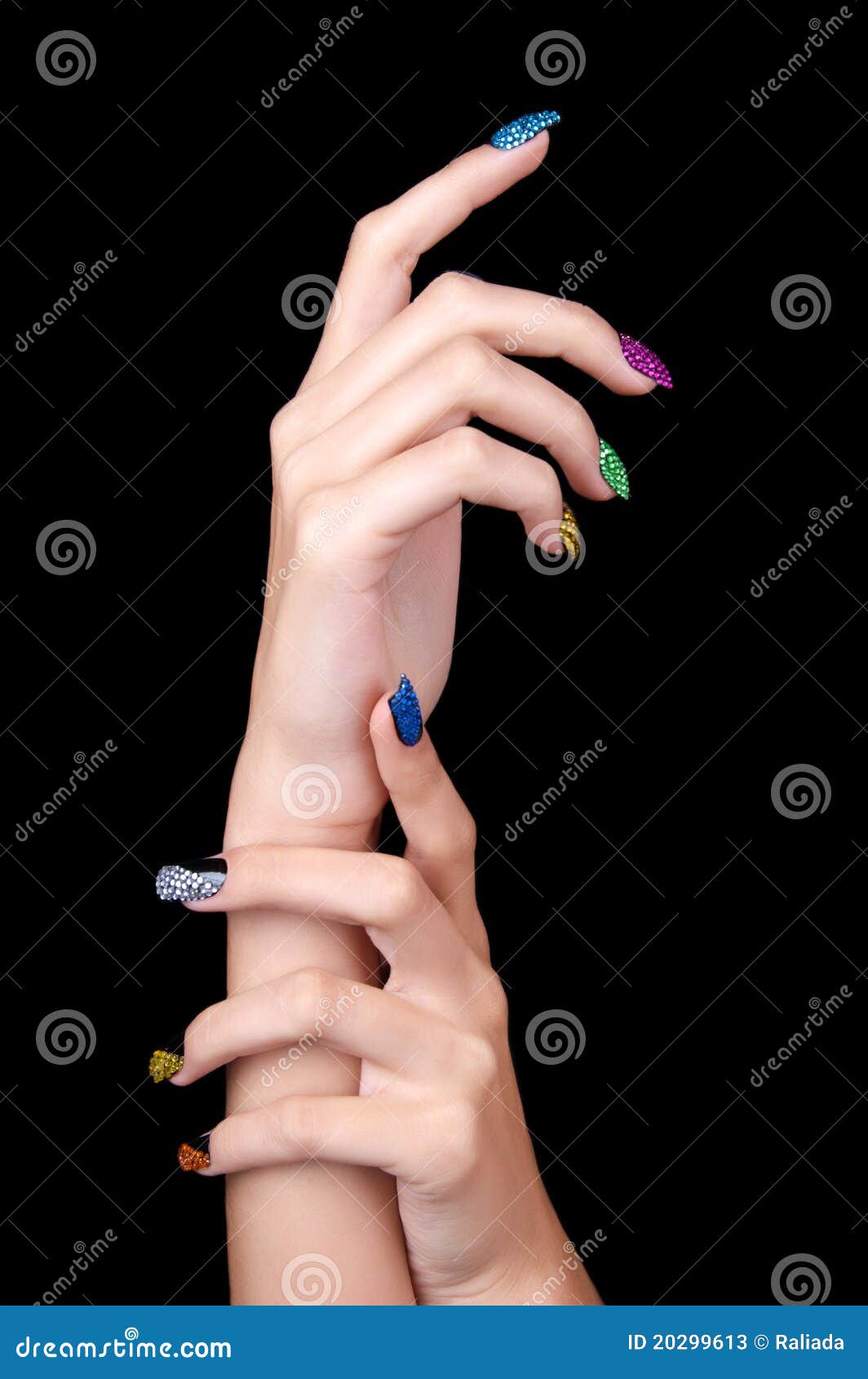 Hands with Perfect Sparkling Colourful Manicure Stock Image - Image of ...