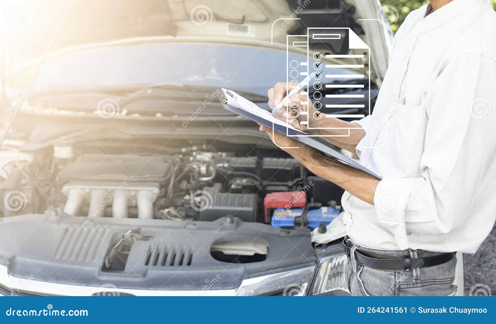 Hands of a Person with Checklist and Car Check Up Condition Stock Image ...