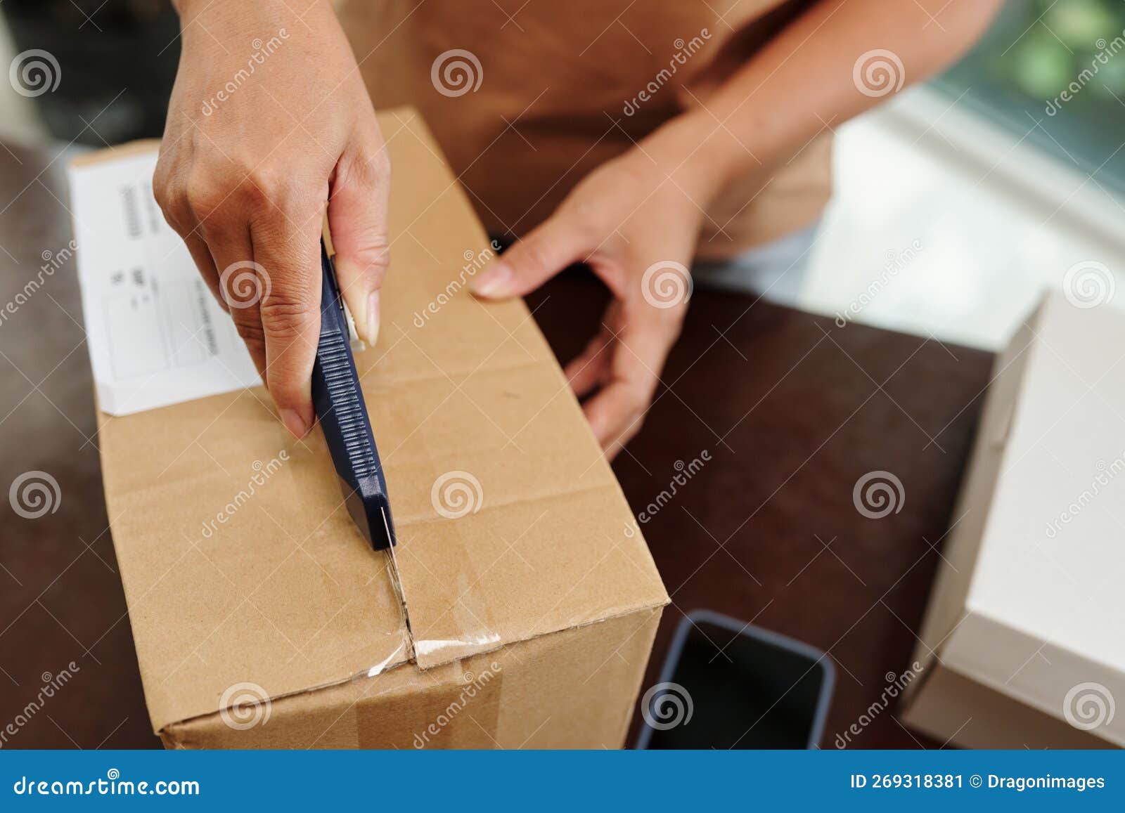 Person Opening Parcel stock image. Image of ecommerce - 269318381