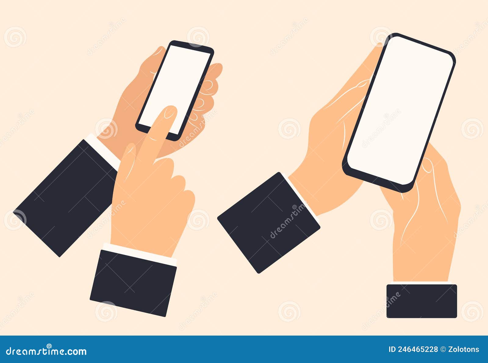 Hands with Phone Flat Design, Isolated on White Background Stock Vector ...