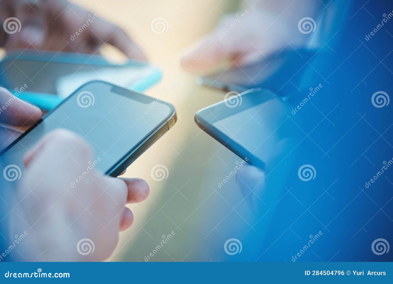 Hands, Phone and Networking with People in a Huddle or Circle for ...