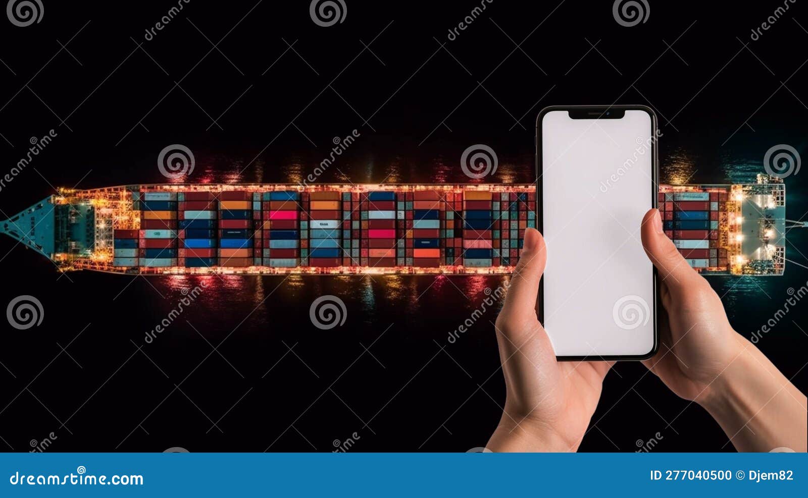 Hands with Phone and Ship Cargo. Ai Generative. Stock Illustration ...