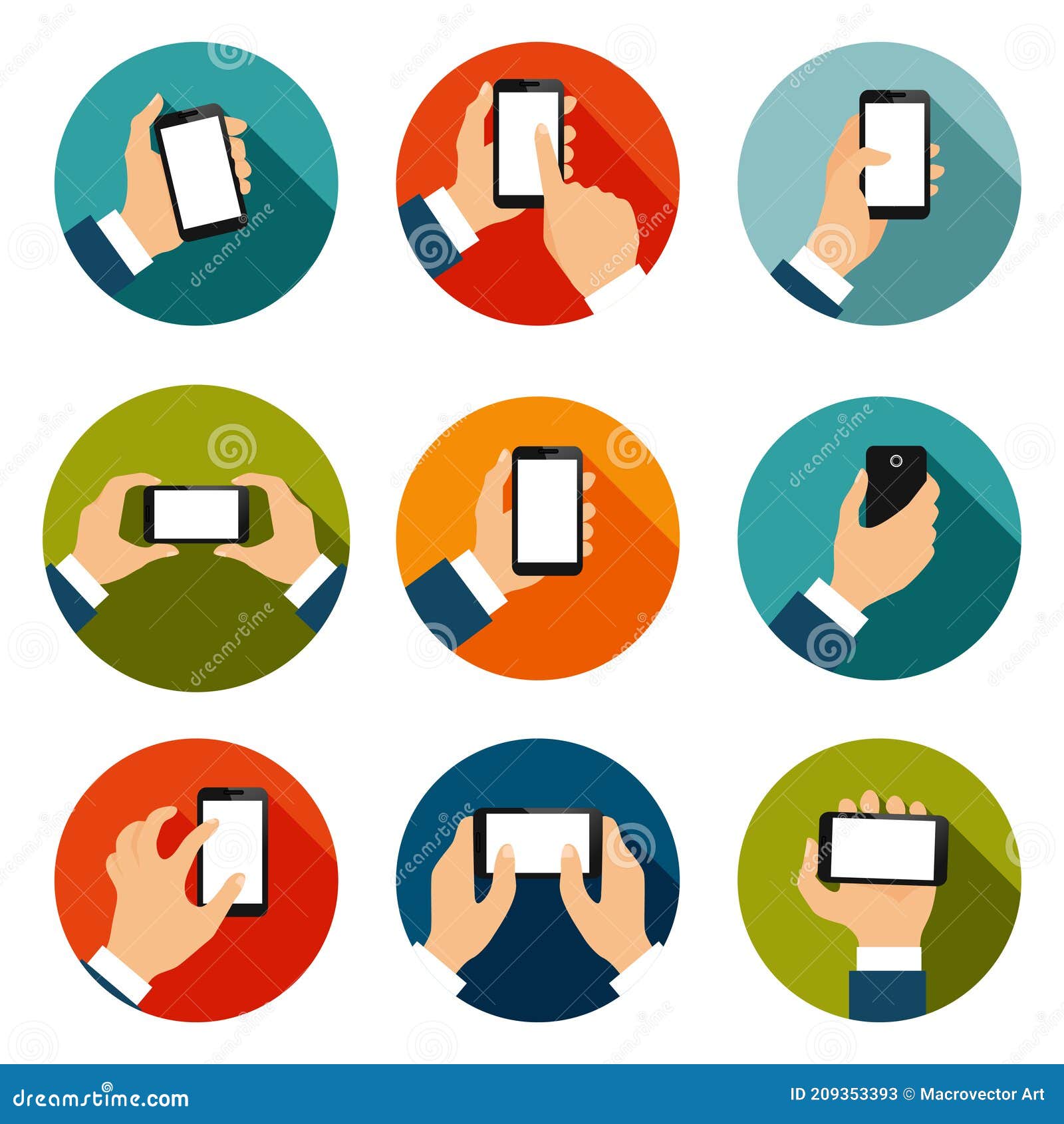 Hands with Phones Icons Set Vector Illustration Stock Vector ...