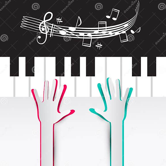 Hands on Piano Keyboard with Notes and Staff Stock Vector ...