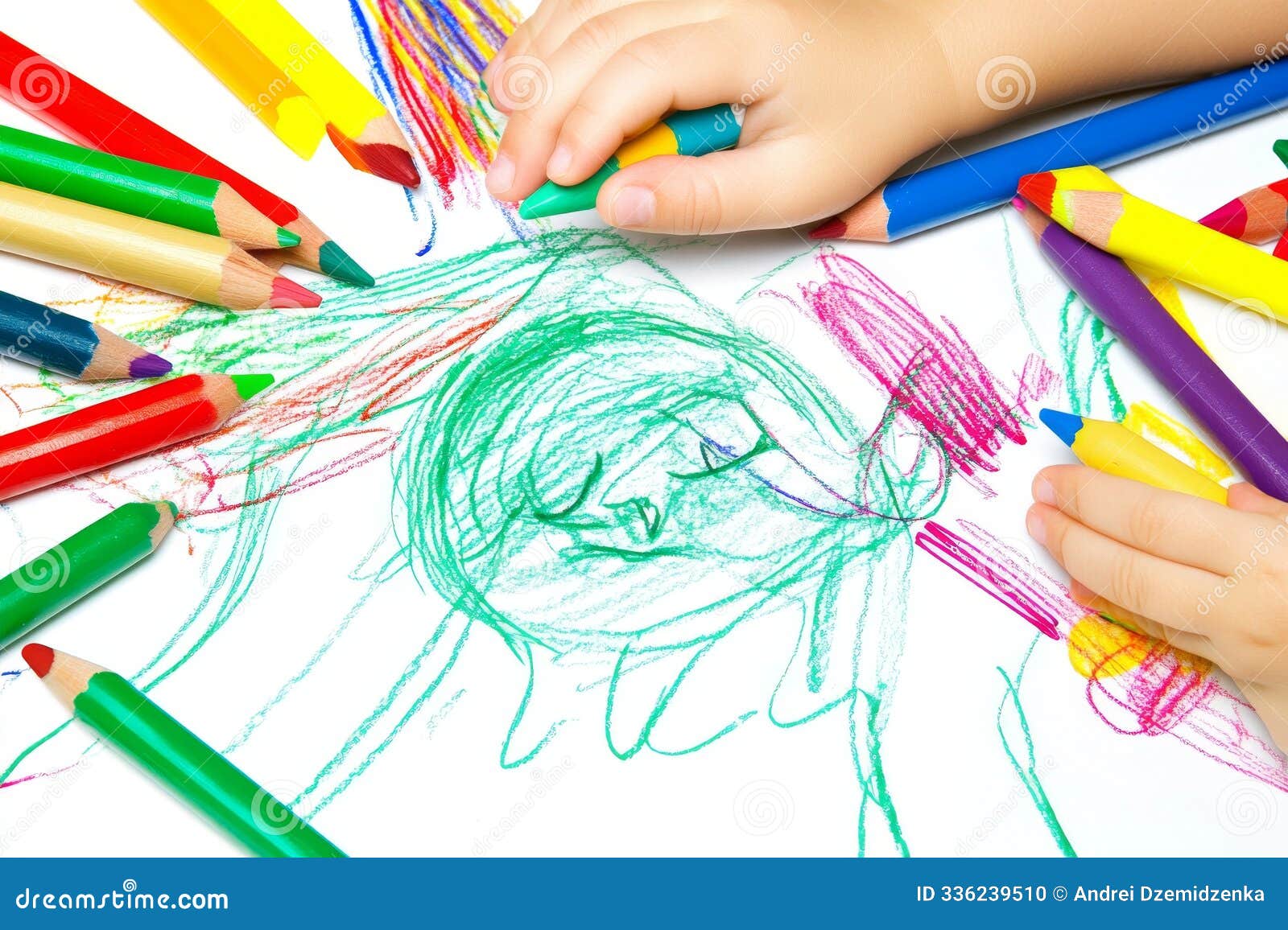 Hands and Picture of a Child Drawing a Sad Face on Paper. Stock Photo ...