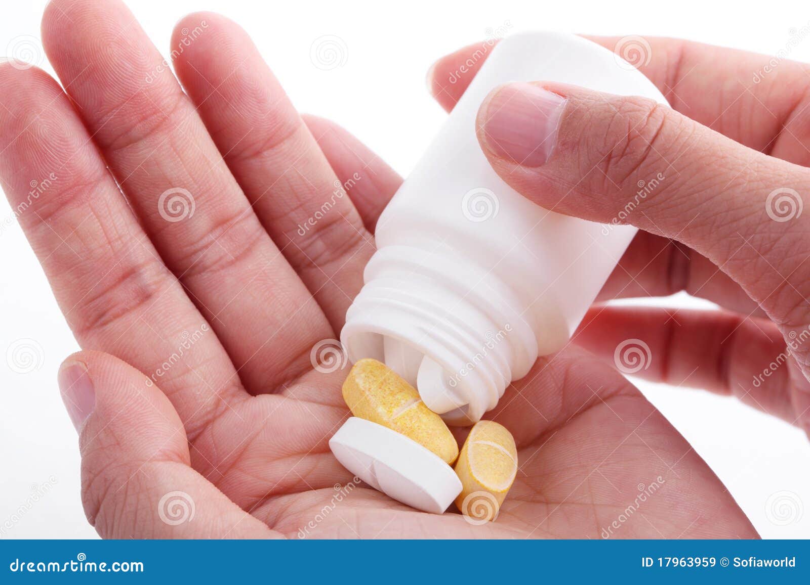 Hands with Pills and Pill Container Stock Image - Image of close ...