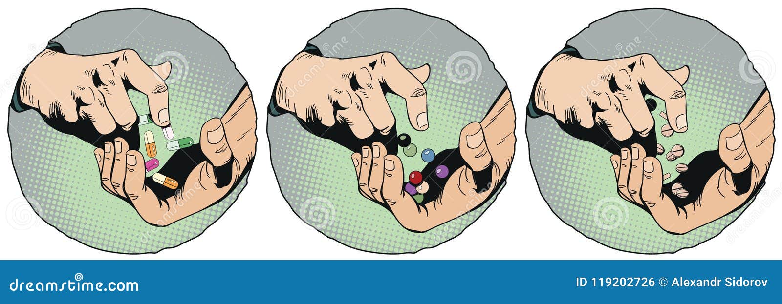 Hands with Pills. Stock Illustration. Stock Vector - Illustration of ...