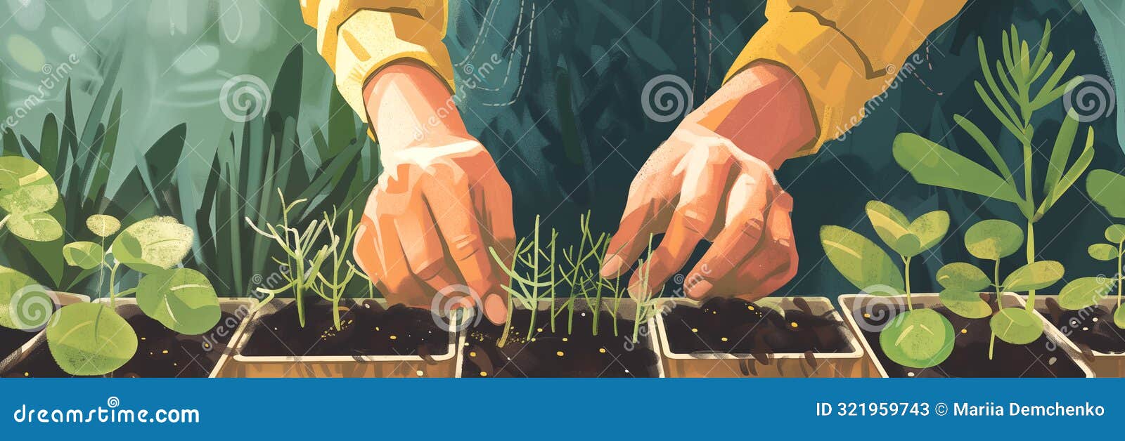 Hands Planting Seedlings in Soil, Gardening in Progress Banner ...