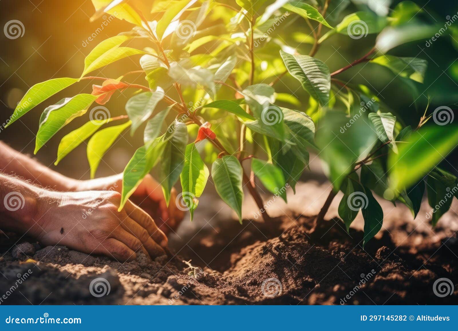 Hands Planting a Small Tree in a Sunny Backyard Stock Illustration ...