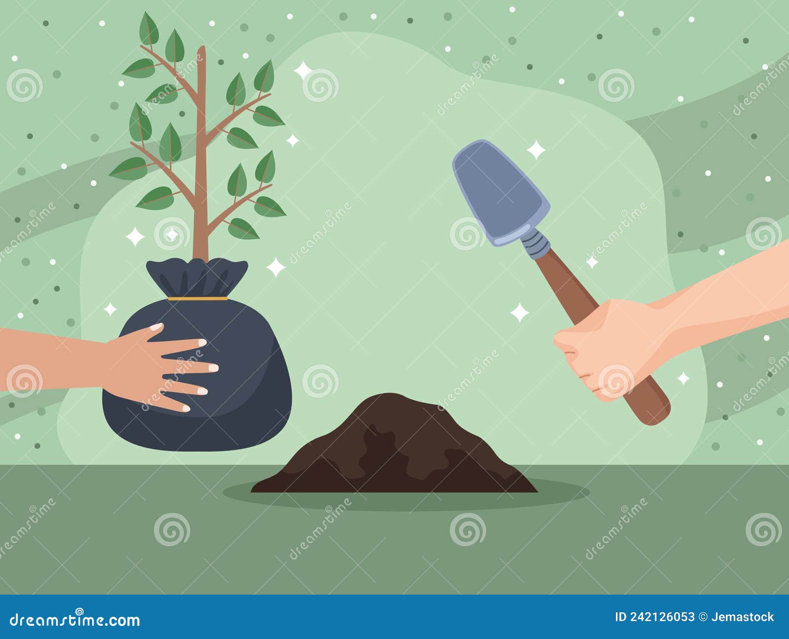 Hands planting tree stock vector. Illustration of number - 242126053