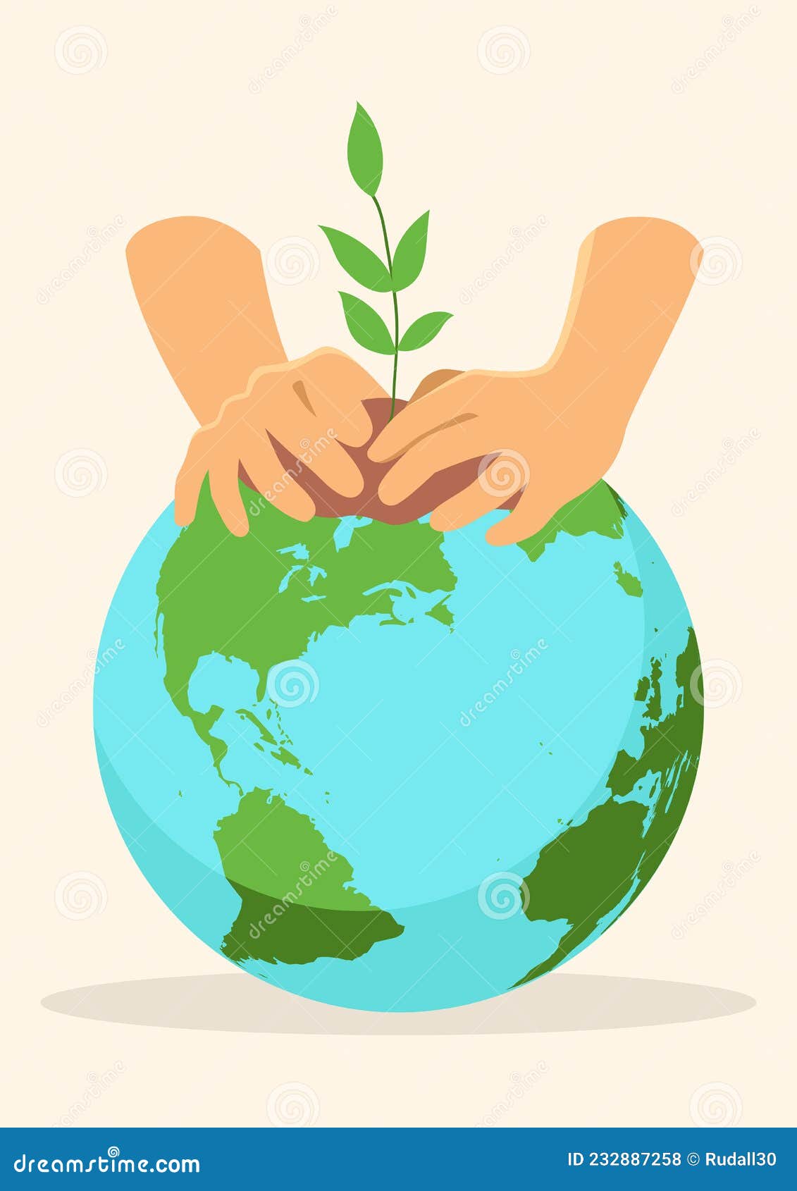 Hands Planting a Tree on Planet Earth Stock Vector - Illustration of ...