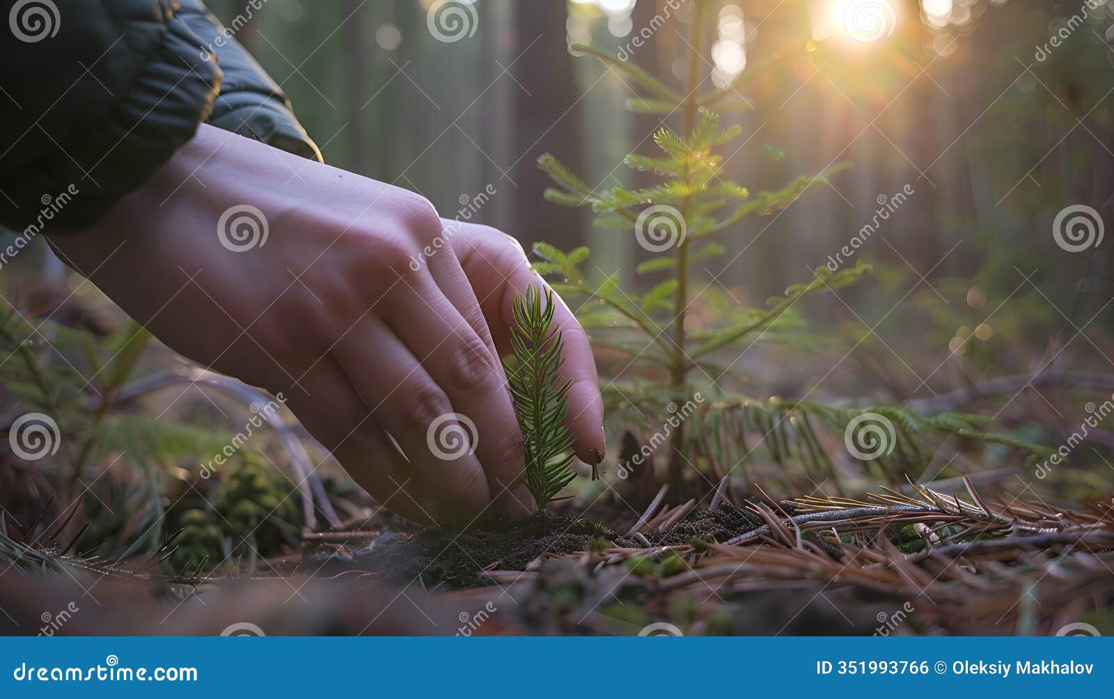 Hands Planting a Young Conifer Tree in a Forest, Symbolizing Growth and ...