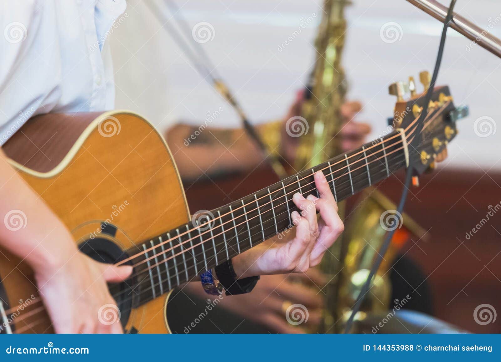 Hands Playing Acoustic Guitar, Close Up Stock Photo - Image of finger ...