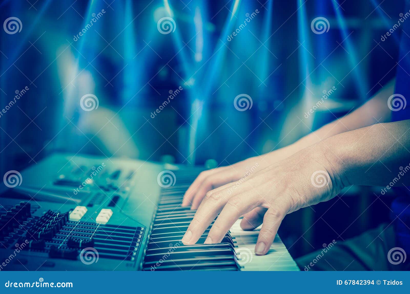 Hands Playing the Keyboard or Piano, Focus Middle Finger Stock Photo ...