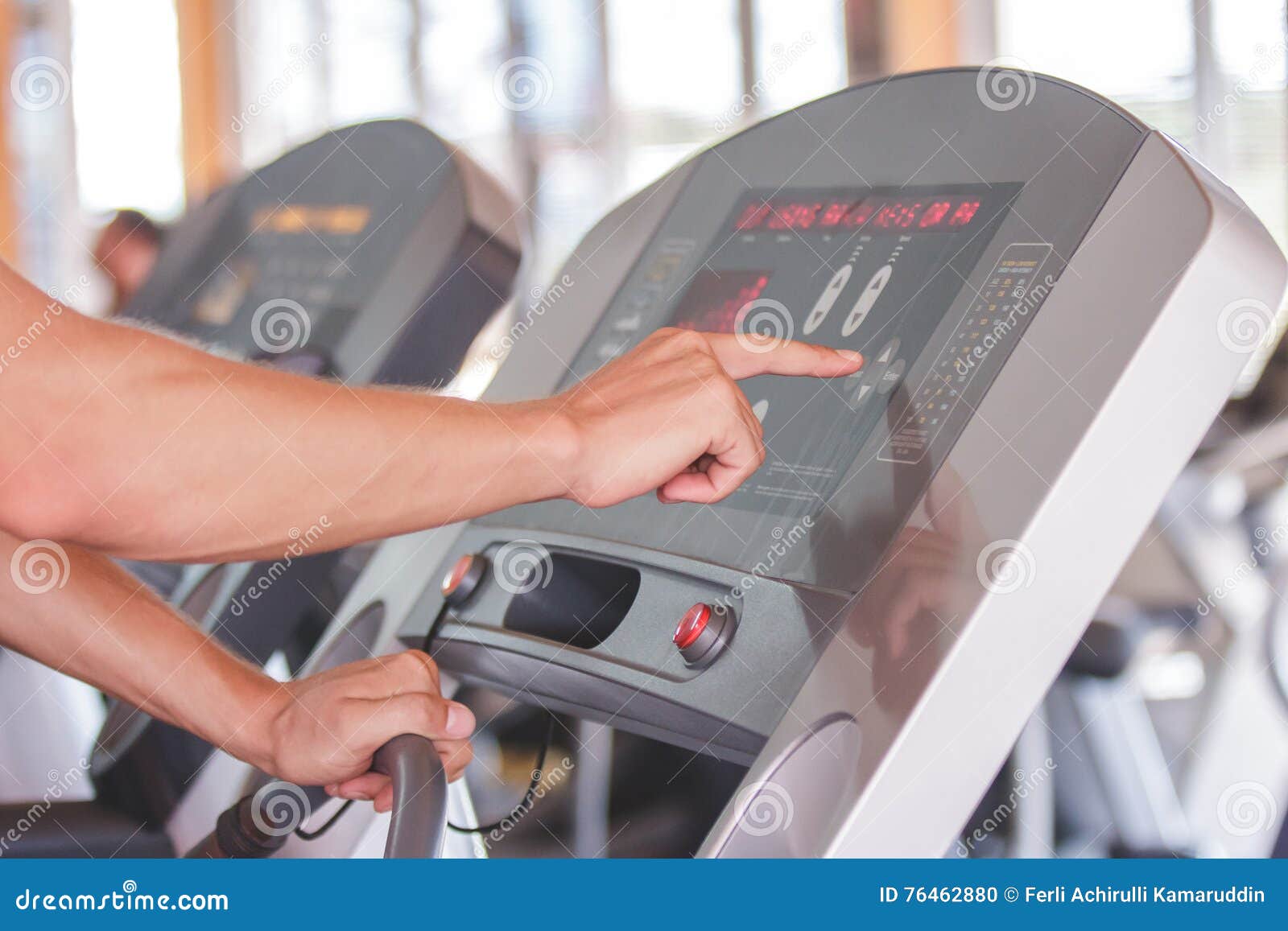 Hands with Pointing Finger To the Treadmill Panel Stock Photo - Image ...