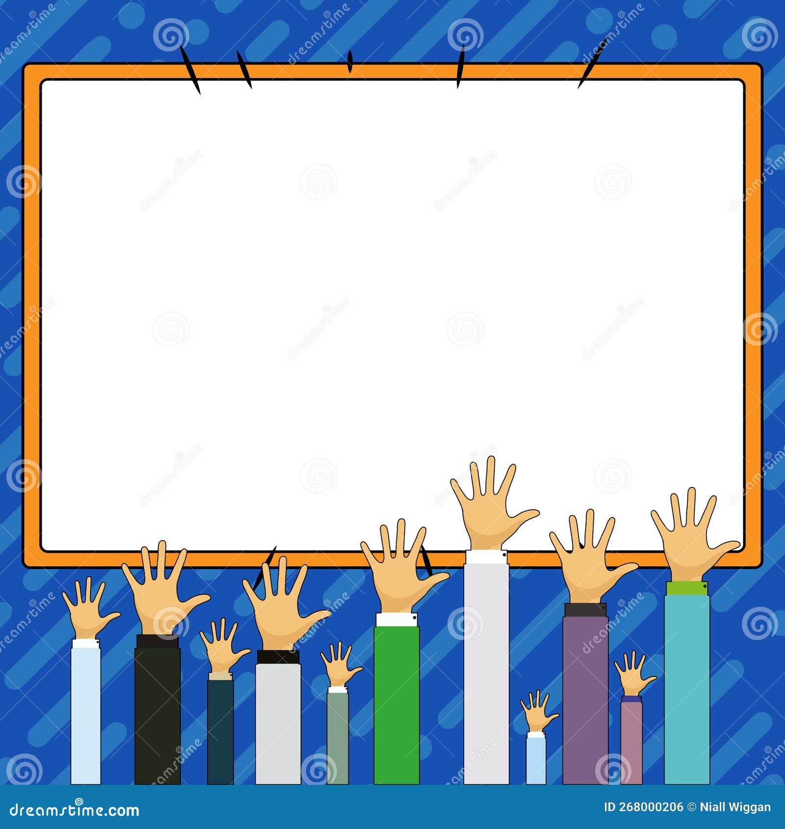 Hands Raised Up Pointing To Whiteboard with Important Information. Big ...