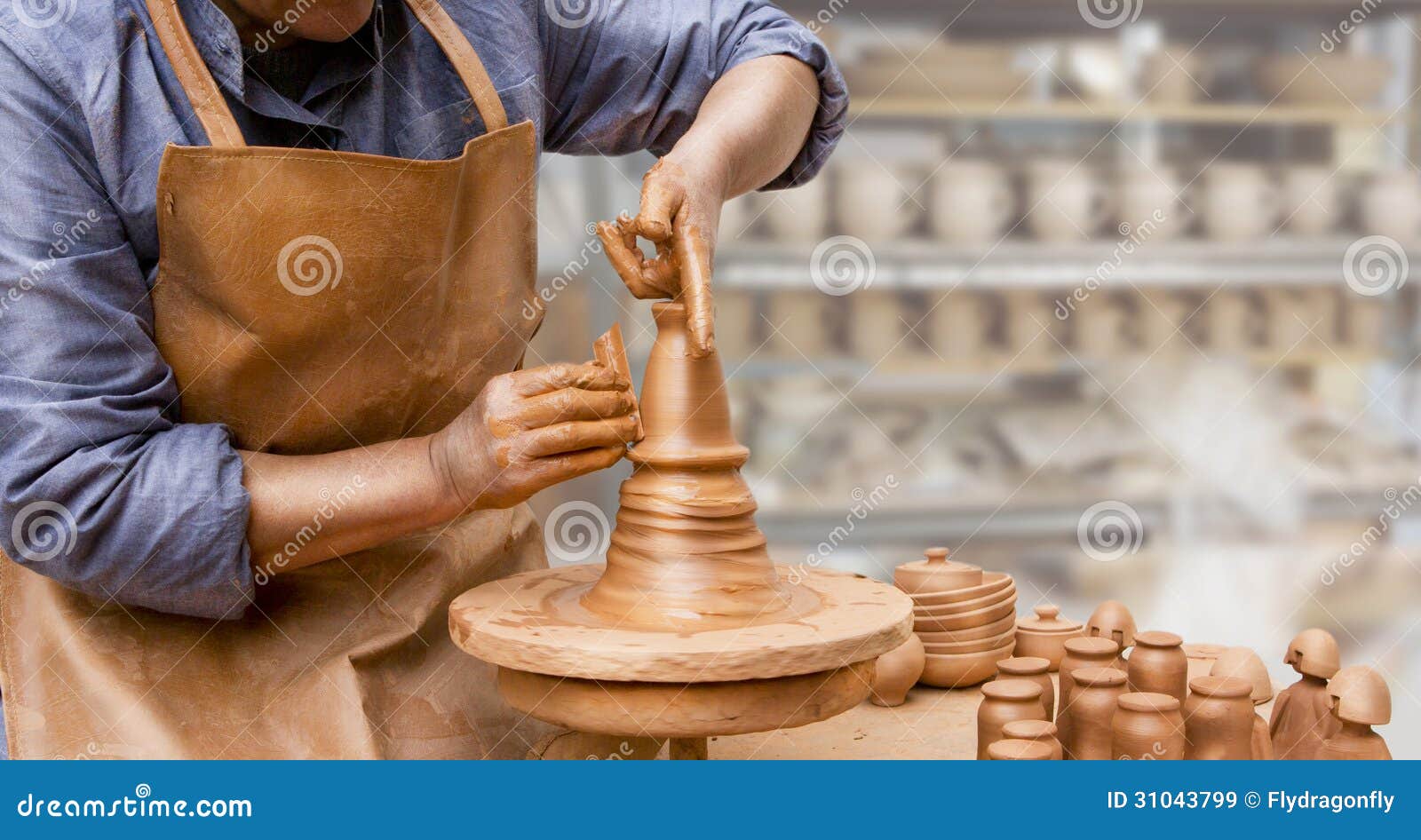 Hands of a Potter, Creating an Earthen Jar on the Circle. Stock Image ...