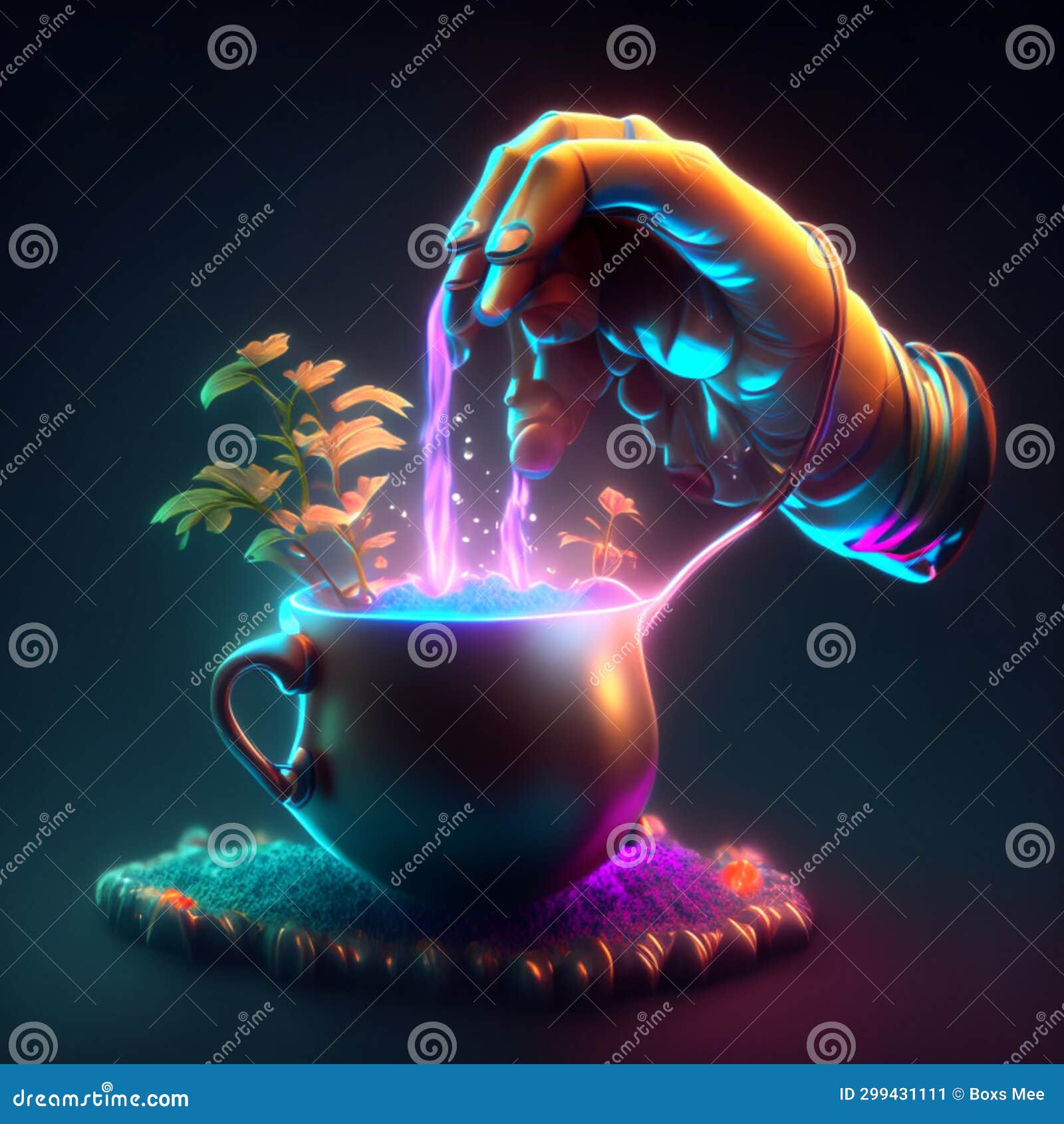 Hands Pouring Magic Potion into a Cauldron. 3d Illustration AI ...