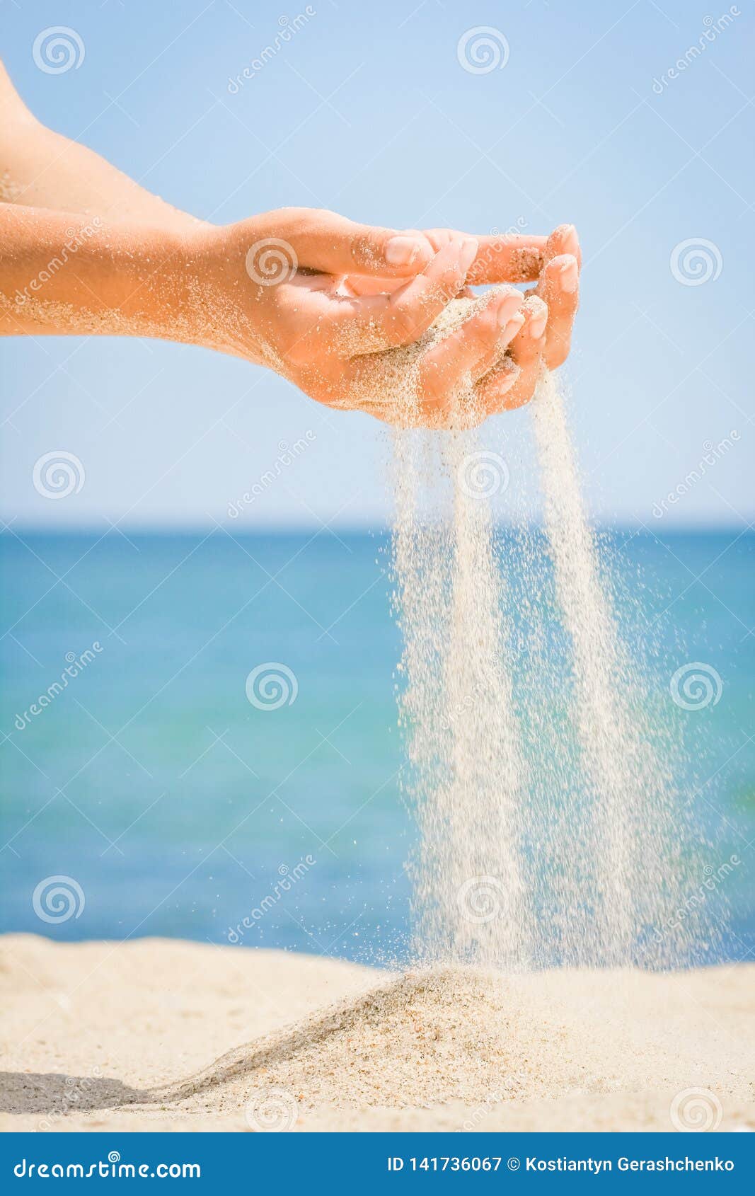 Hands are Pouring Sand by the Sea Stock Image - Image of water ...