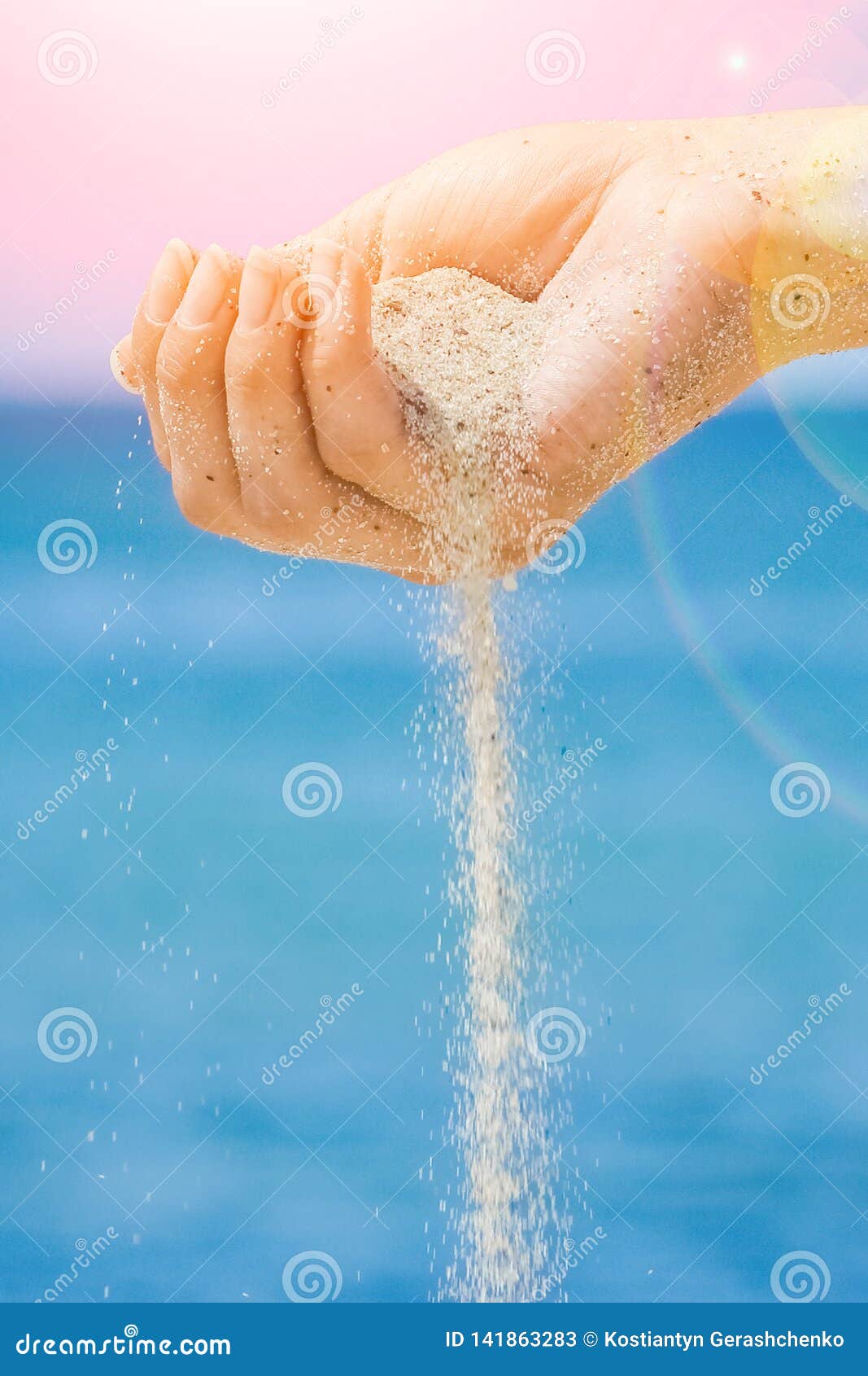 Hands are Pouring Sand by the Sea Stock Image - Image of landscape ...