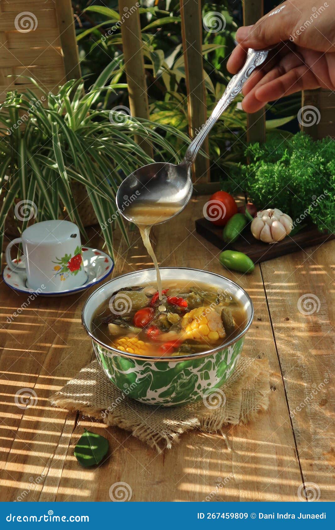 Hands Pouring Vegetable Soup with a Spoon Stock Image - Image of food ...
