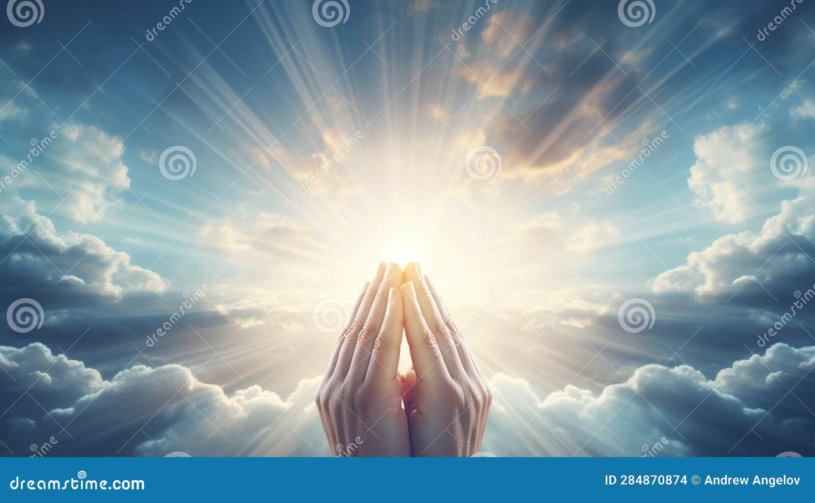 Hands in Prayer with a Dramatic Stormy Grey Cloudscape Background ...
