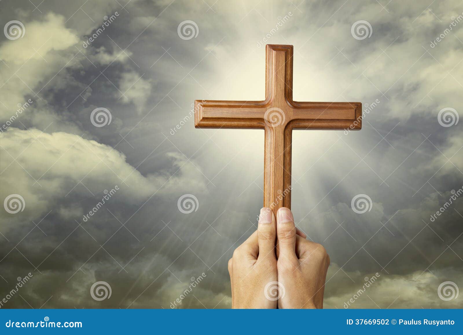 Hands praying with a cross stock photo. Image of cloudy - 37669502